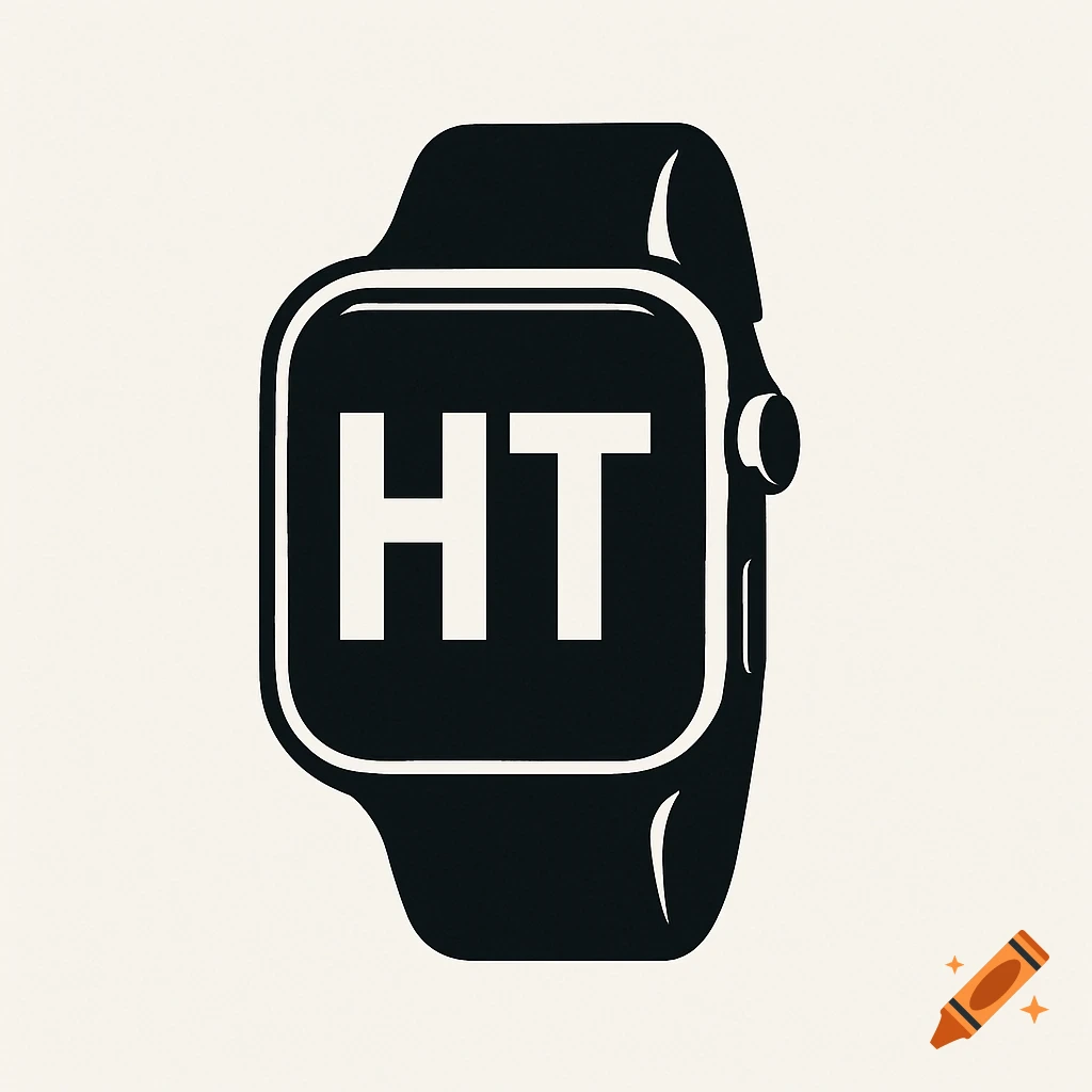 Black and white logo of a smartwatch with 'HT' on the screen on Craiyon