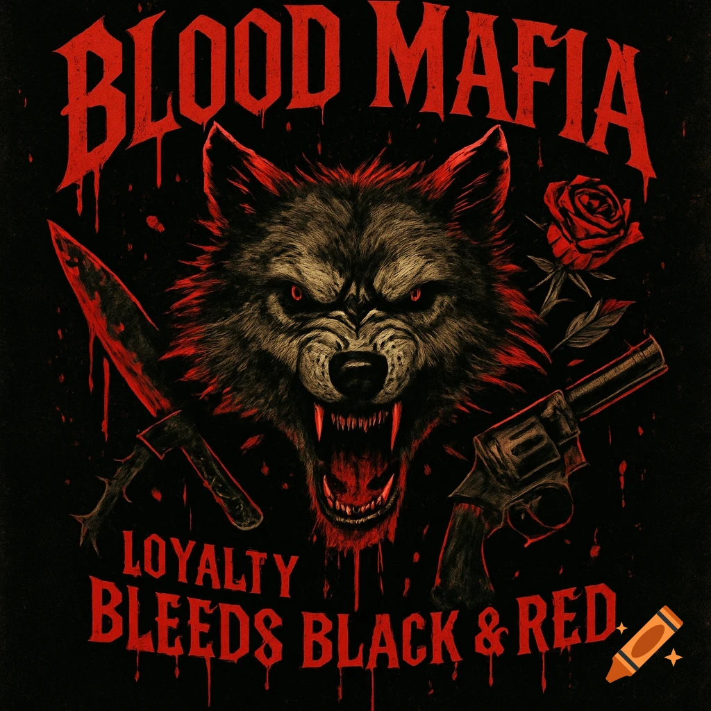 Gritty dark illustration of a snarling wolf head with blood, a bloody ...