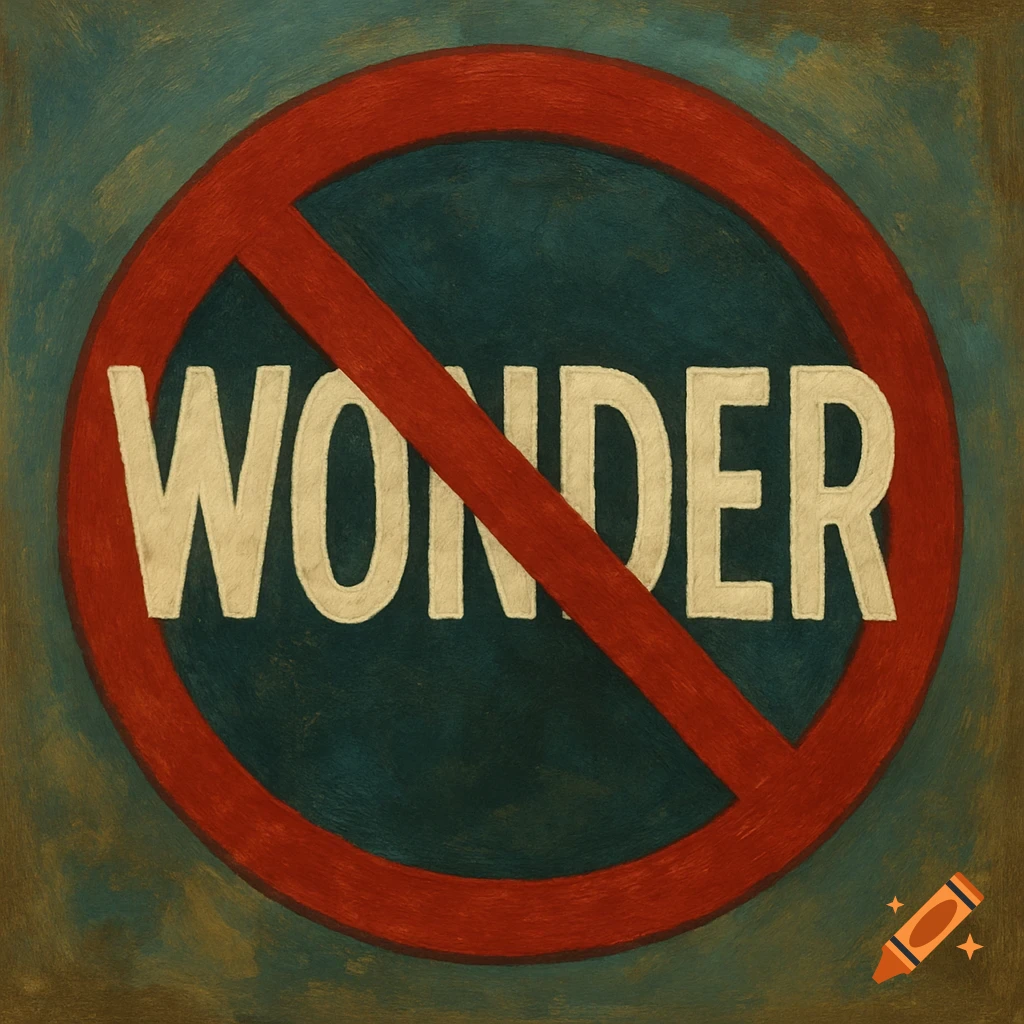 Red no sign over the word WONDER in a textured paint style on Craiyon