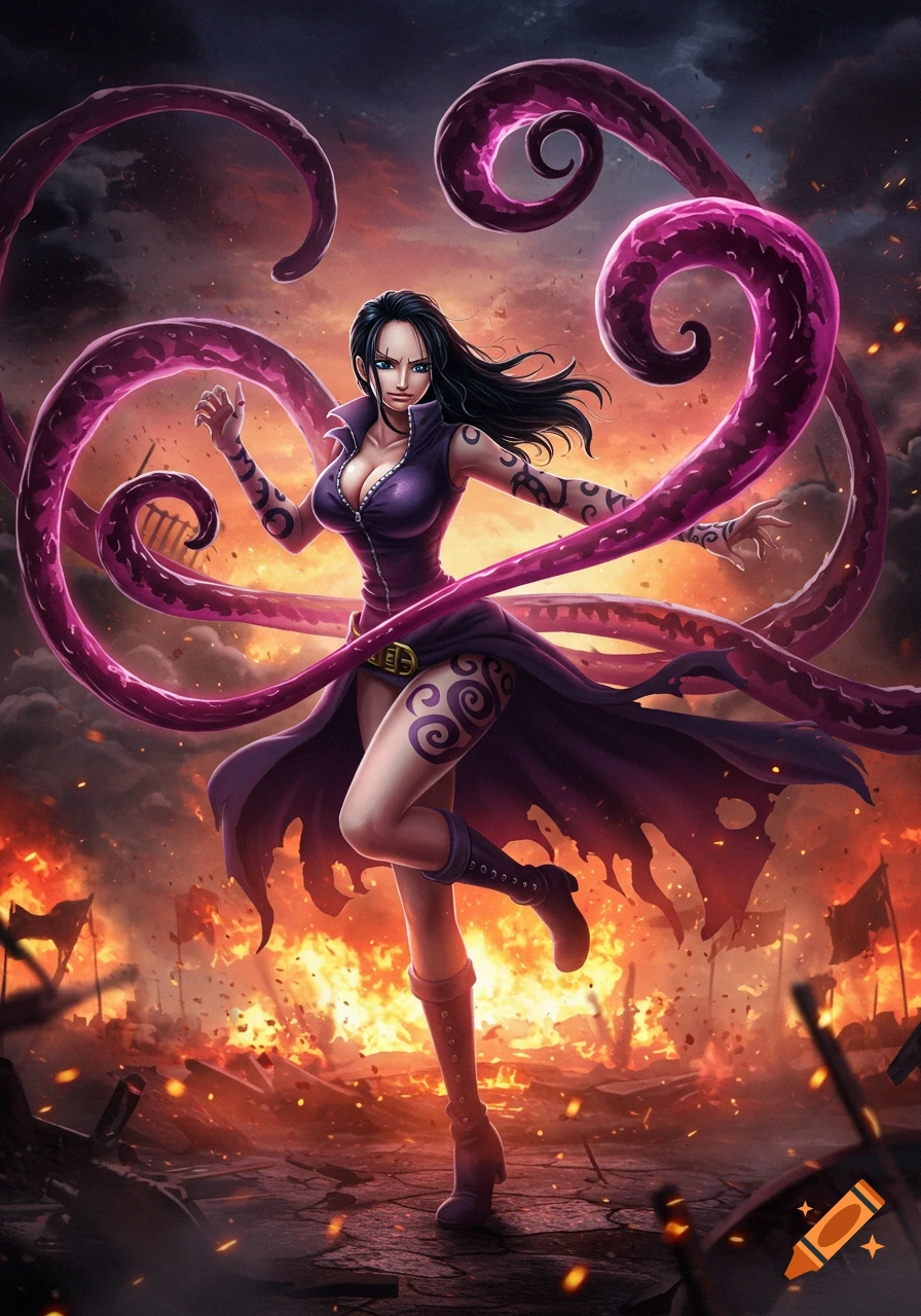 Nico Robin From One Piece Using Demonio Fleur Ability With Purple
