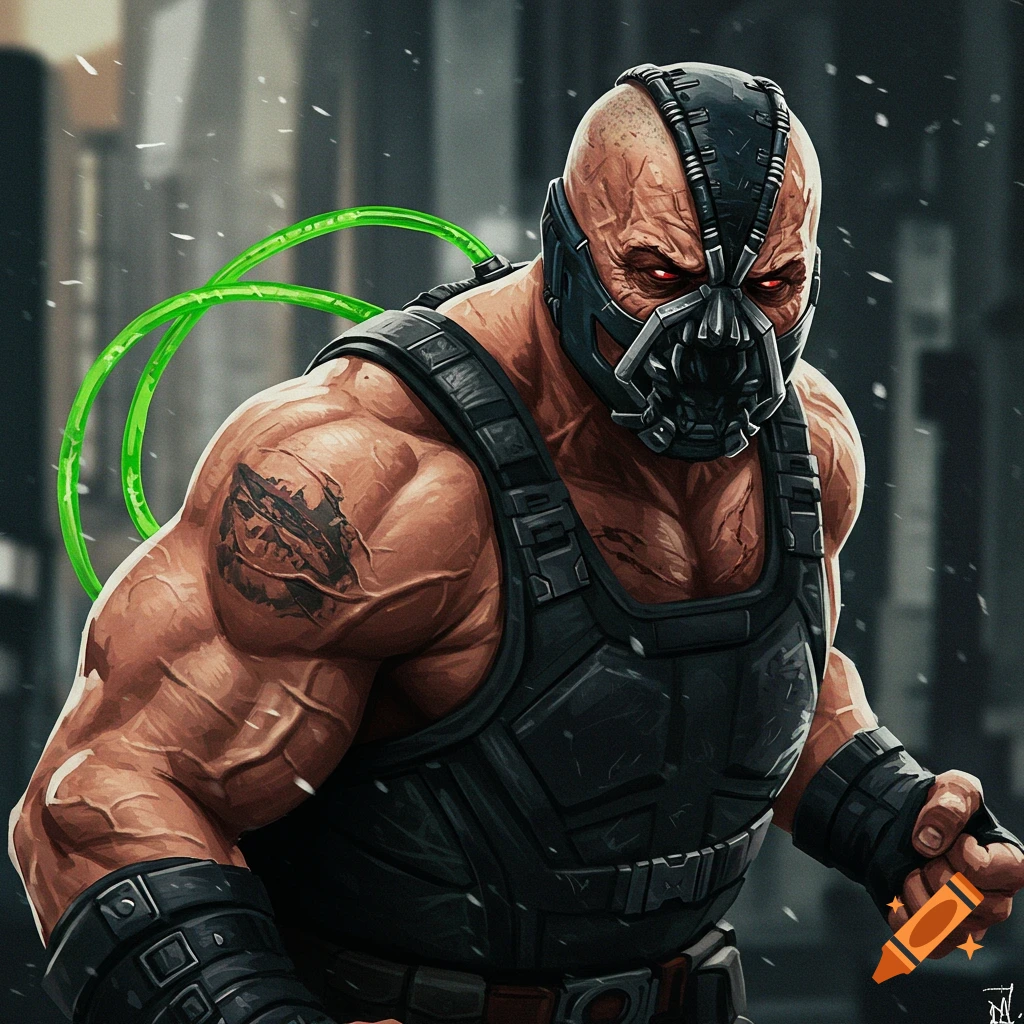 Illustration of DC Comics character Bane in his mask and vest with ...