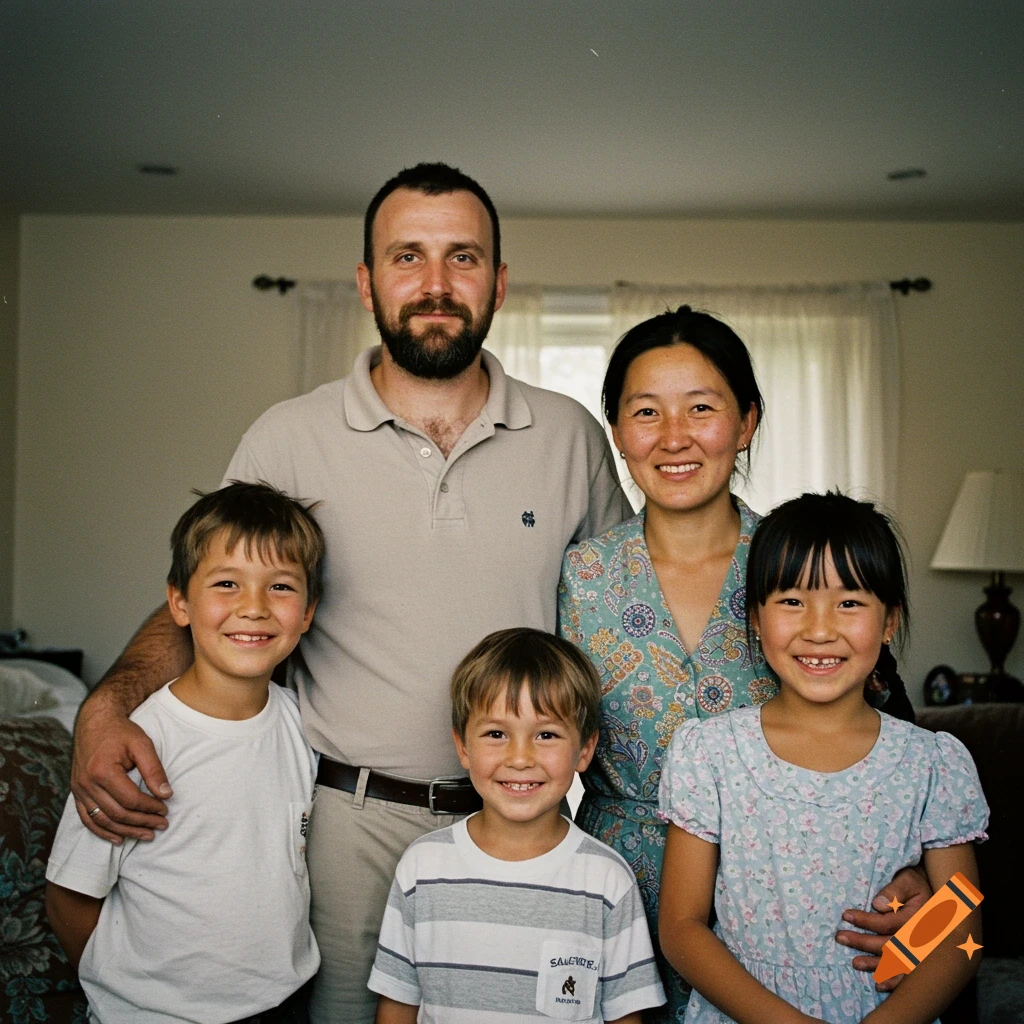 Early 2000s family photo of a diverse family with two children smiling ...