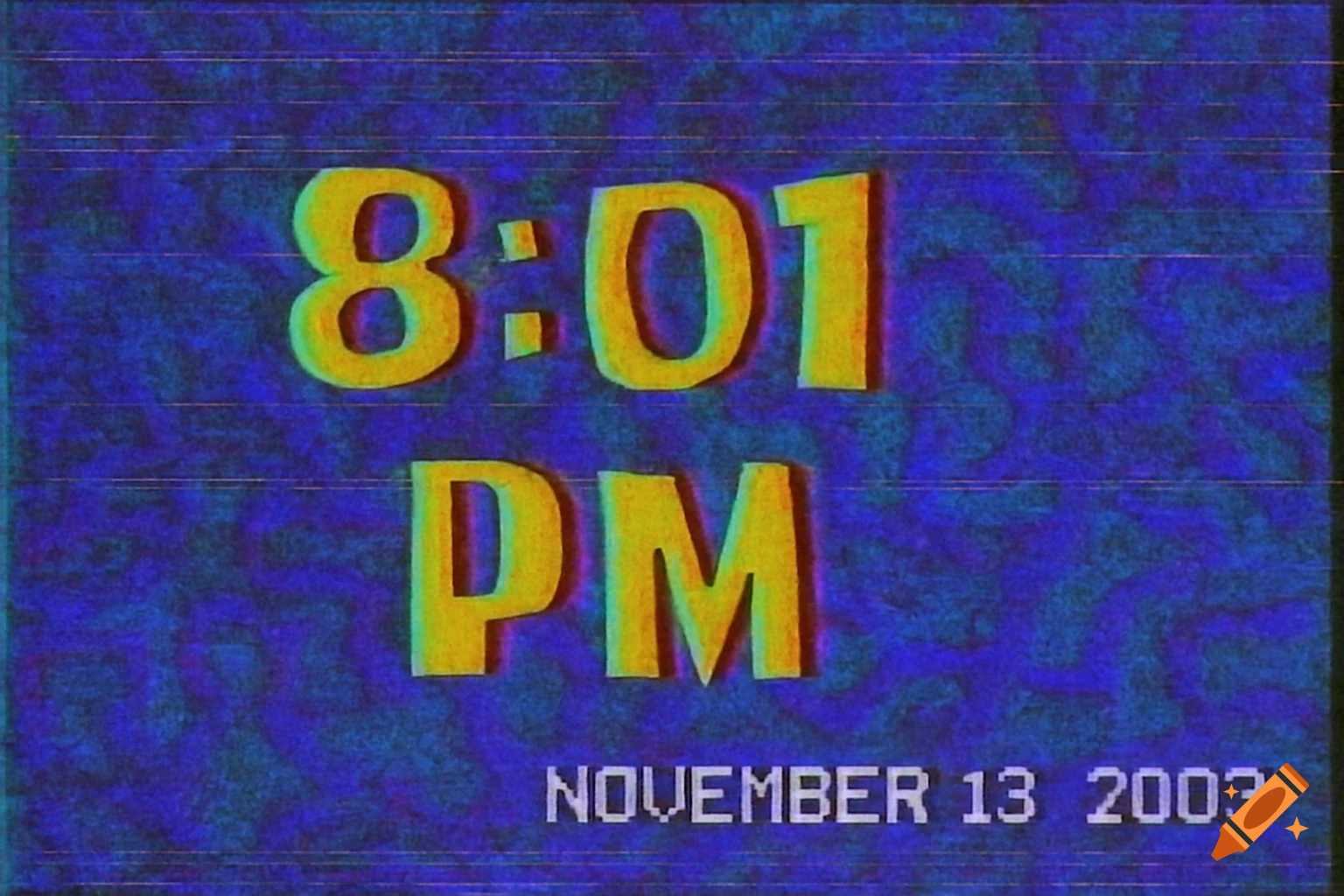 Retro VHS time card showing 8:01 PM and November 13 2003 on Craiyon