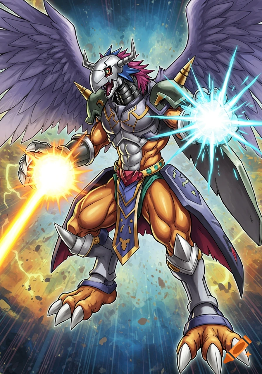 Winged, armored creature with claws shooting energy blasts, styled like ...