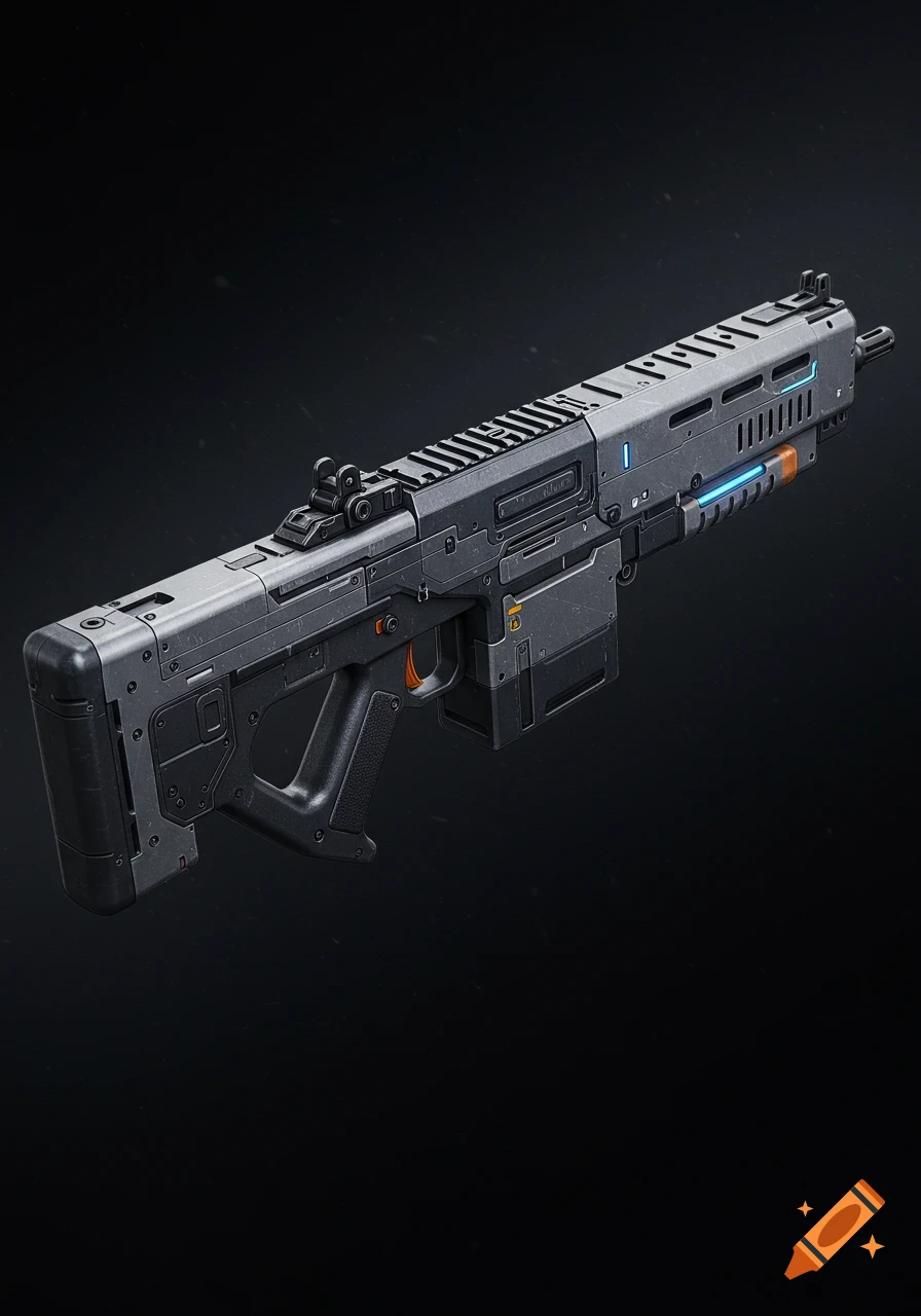 A close-up studio shot of a detailed futuristic grey pulse rifle. on ...