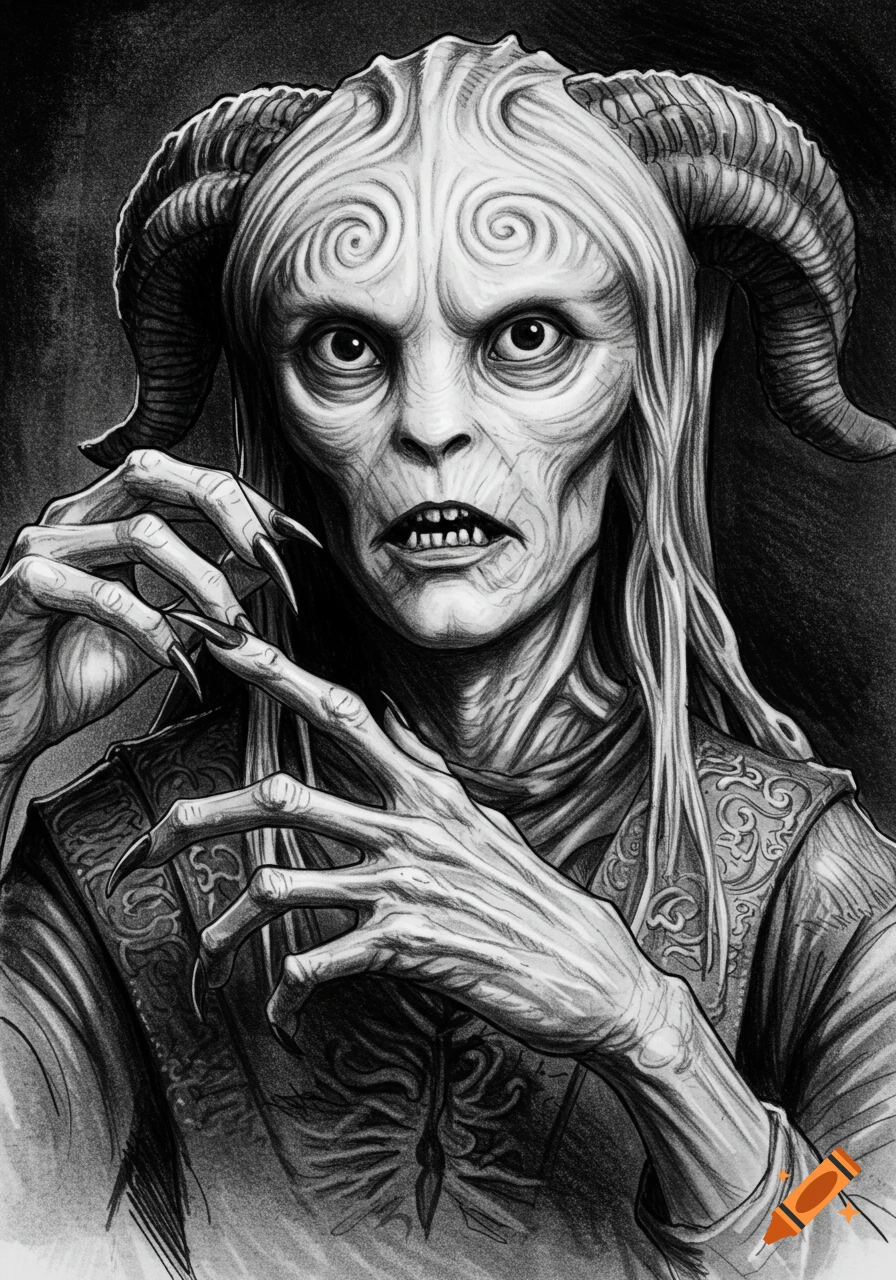 Black and white sketch of the Pale Man creature from Pan's Labyrinth ...