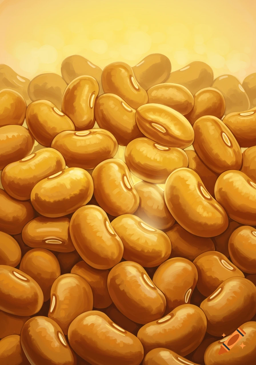 Close-up illustration of a pile of golden-brown beans in warm light on ...