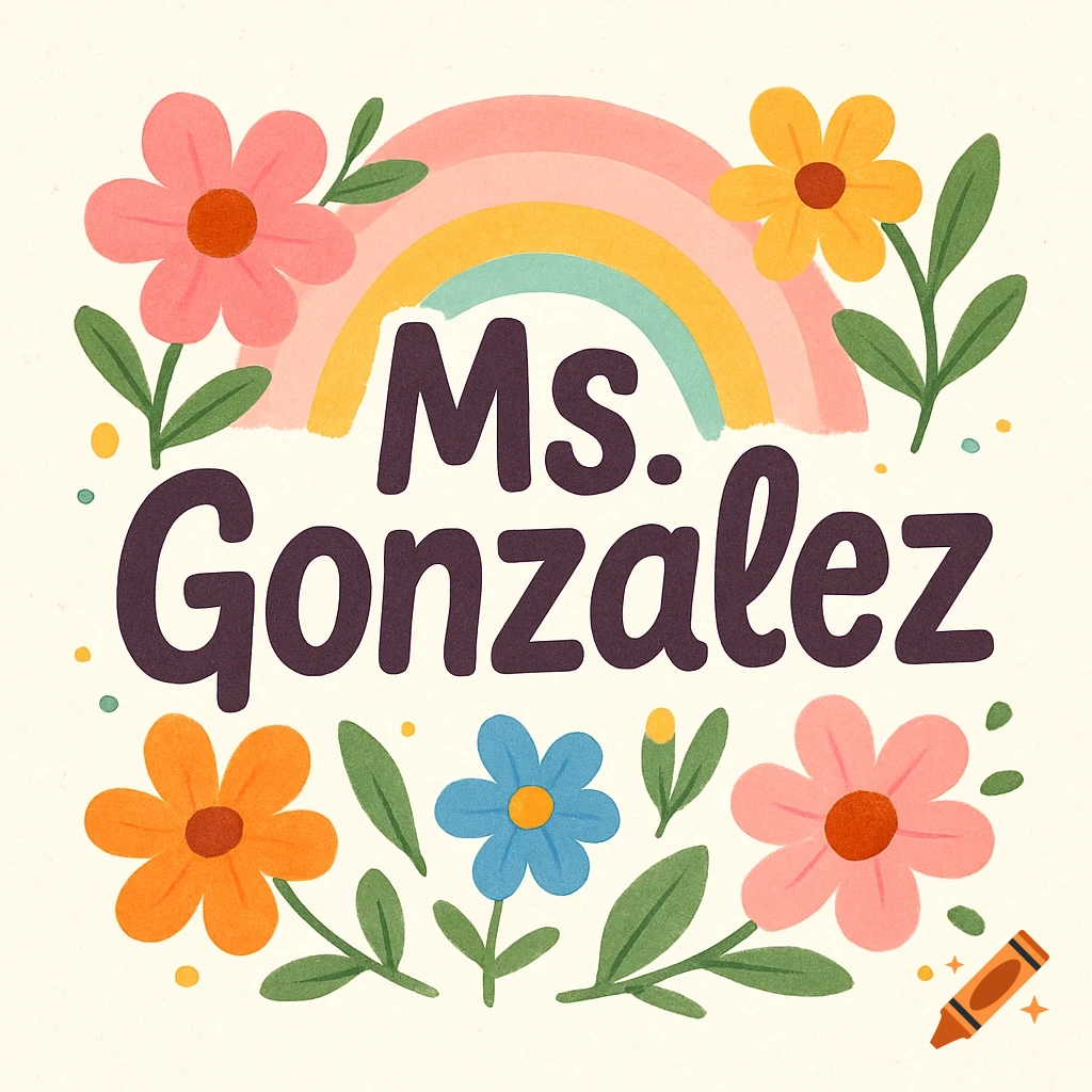Cute illustrated lettering reading 'Ms. Gonzalez' with flowers and a ...