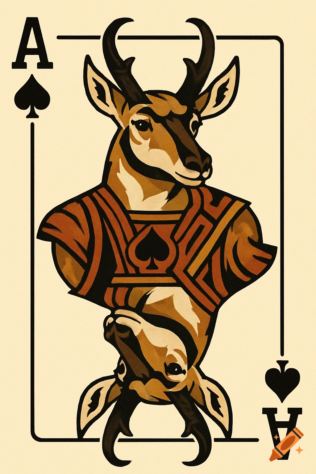 Ace of Spades playing card with pronghorn deer illustration on Craiyon