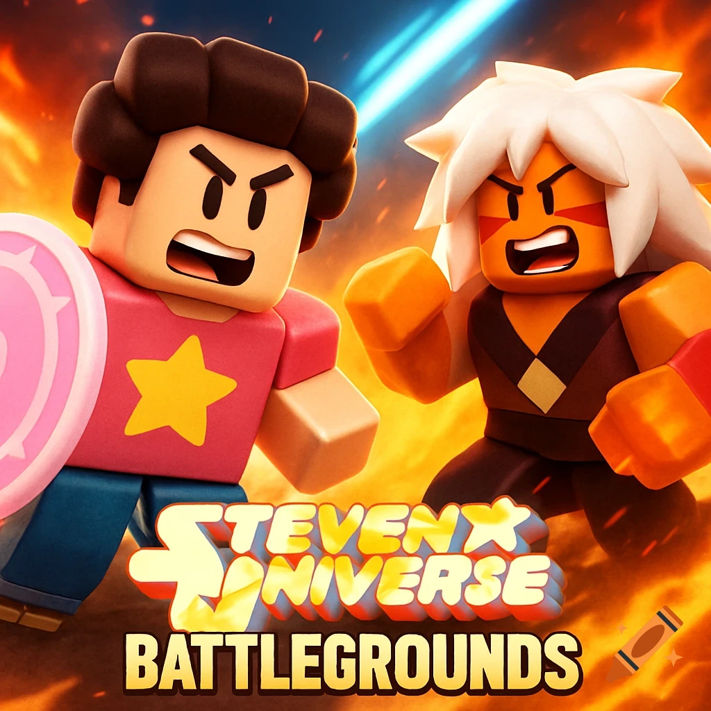 Blocky Steven Universe and Jasper characters fighting in a fiery battle ...