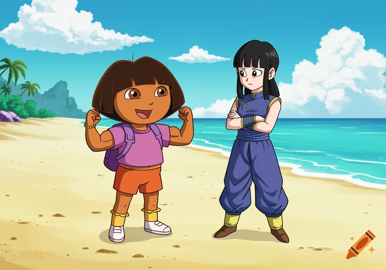 Dora the Explorer flexing muscles in front of Chi-Chi from Dragon Ball ...