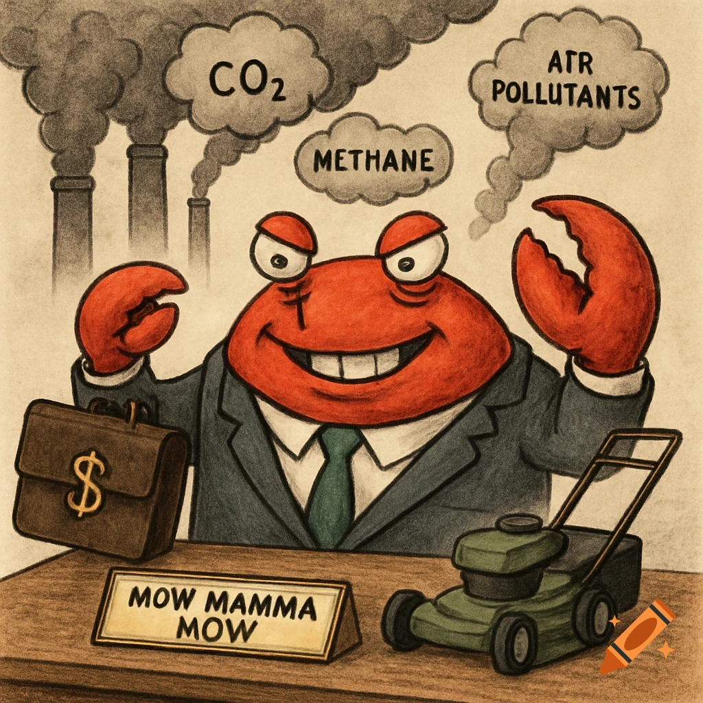 Cartoon illustration of a crab businessman with smoking factories ...