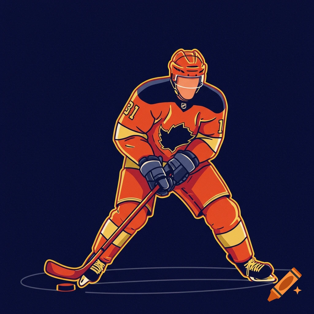Cartoon illustration of a hockey player in an orange jersey with ...