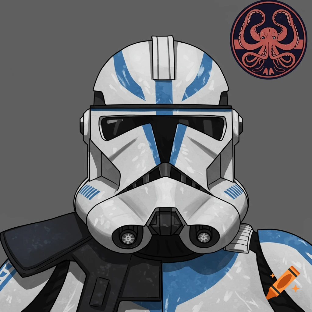 Close-up illustration of a Star Wars 501st Legion Clone Trooper helmet ...