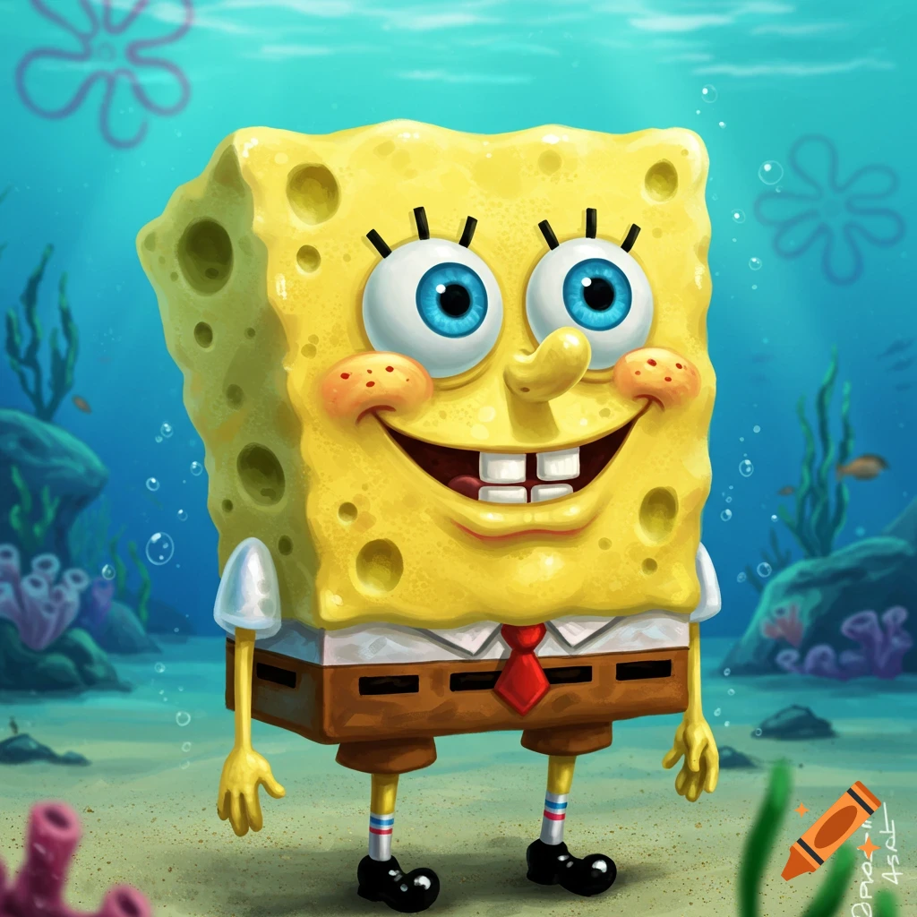 Realistic digital painting of Spongebob Squarepants standing underwater ...