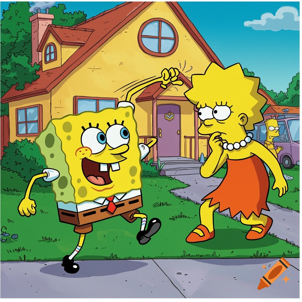 Spongebob Squarepants pulls Lisa Simpson's hair in front of The ...