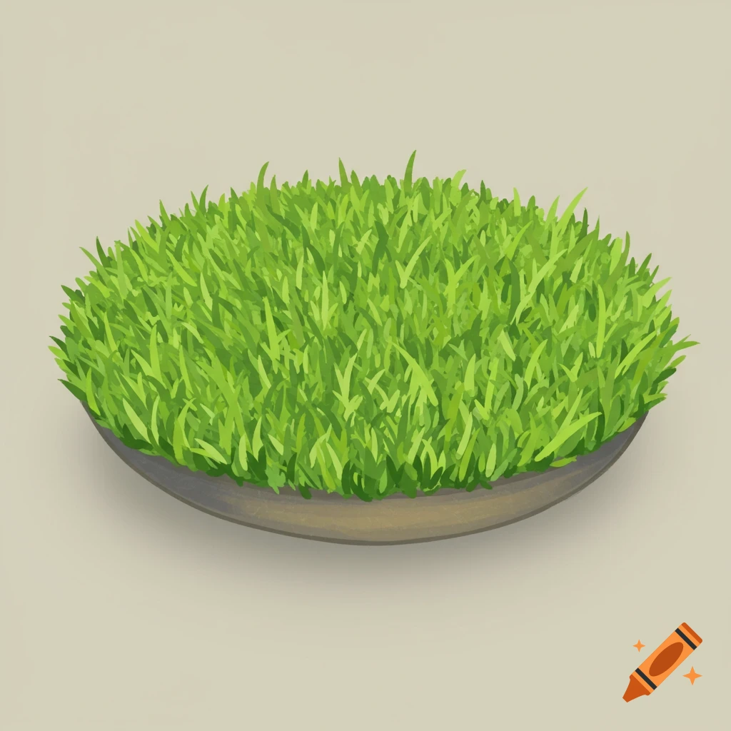A circular patch of green grass on a grey base plate, in an ...