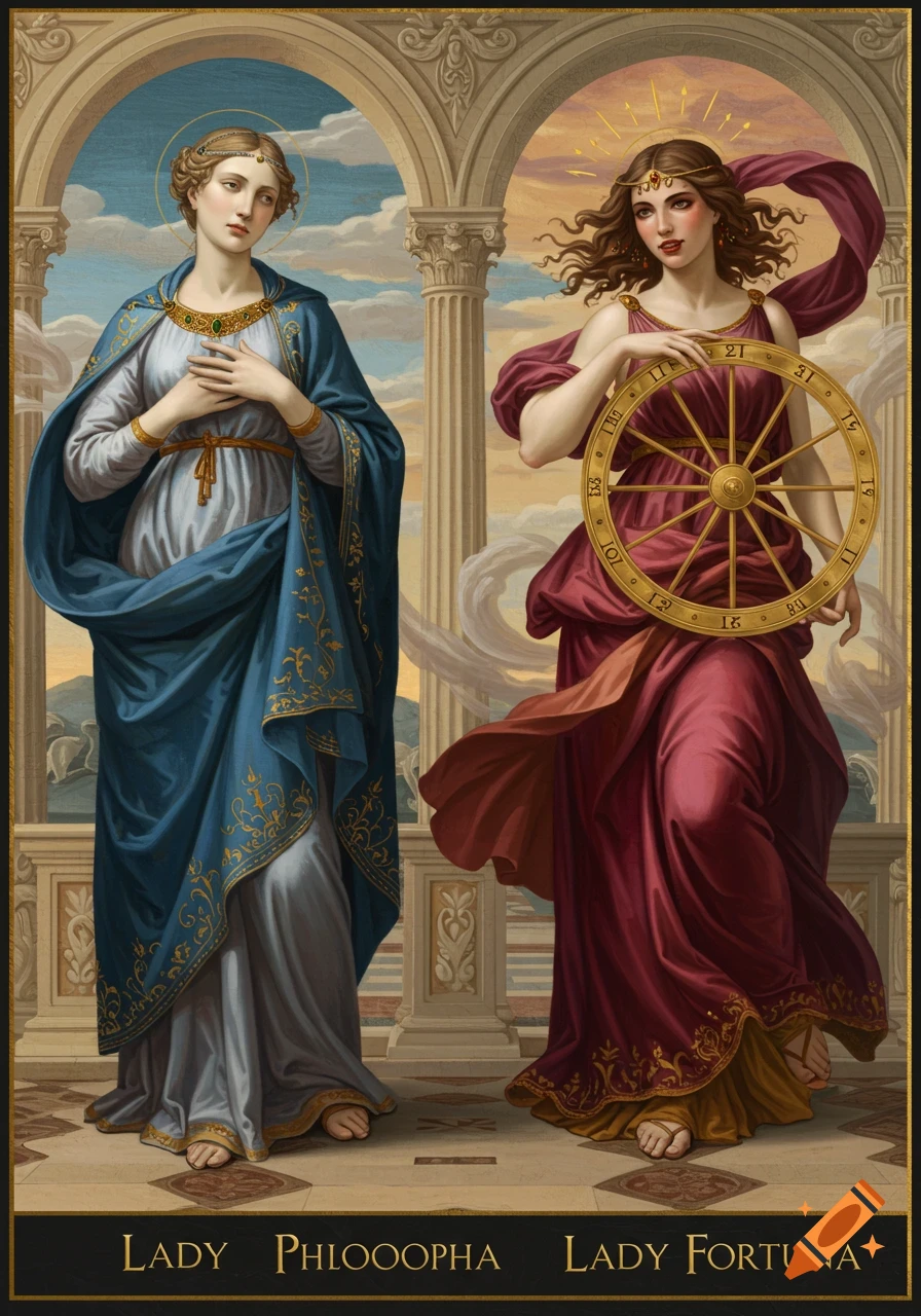 Painting of two women in classical robes, one representing Philosophy ...