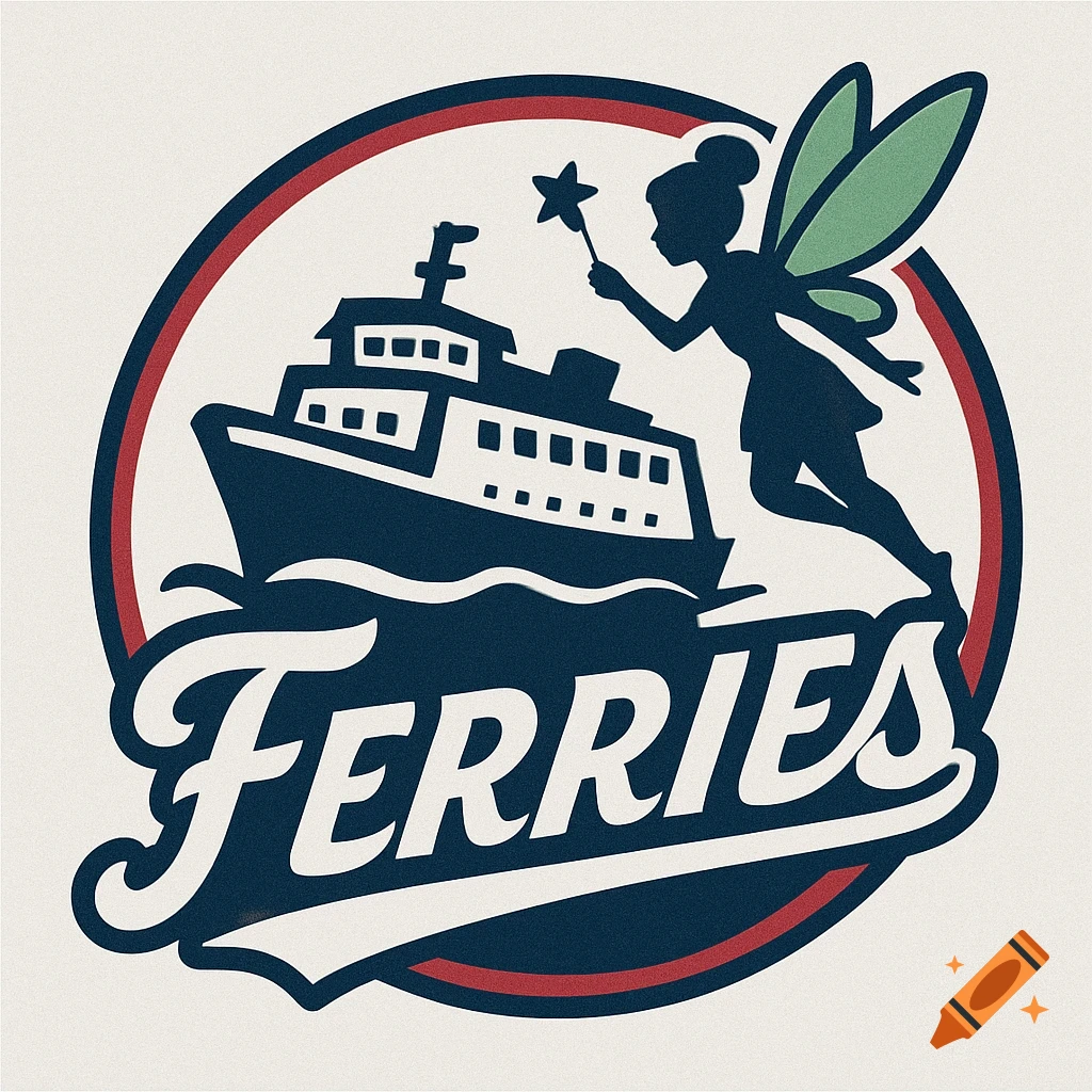 Logo with a ferry boat, a fairy holding a star wand, and the word ...