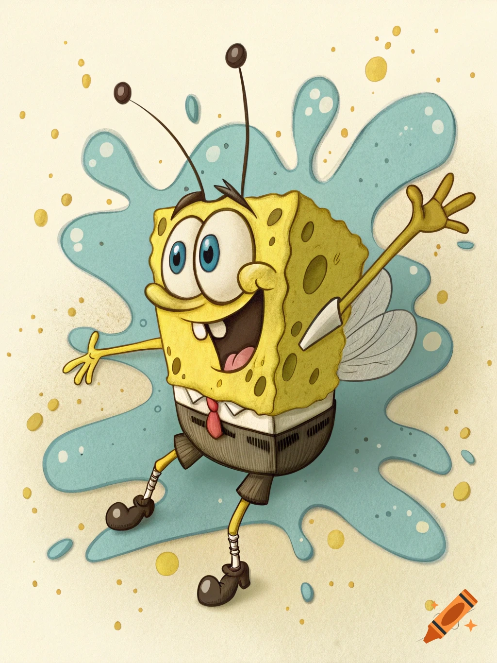 Cartoon illustration of Spongebob dressed as a bee flying in front of a ...