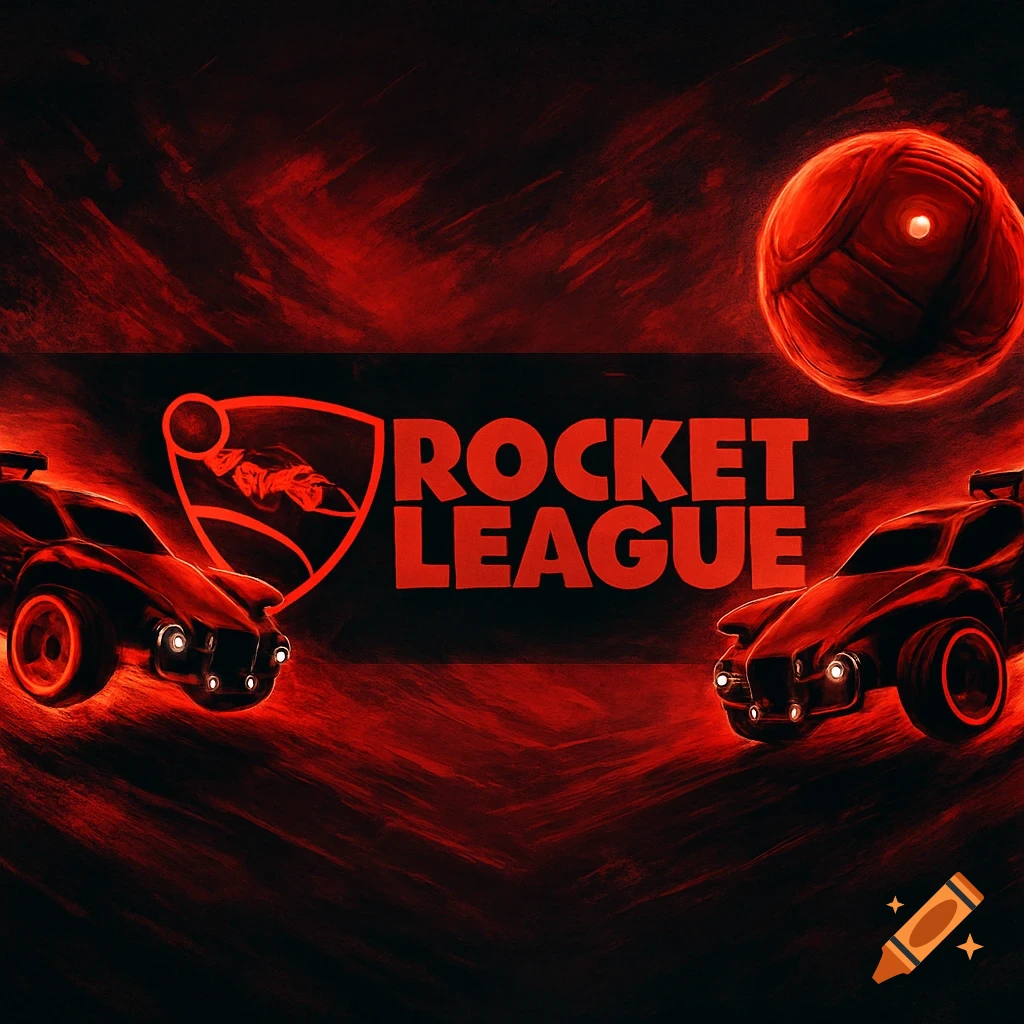 Rocket League banner with logo, cars, ball, and text in red and black ...