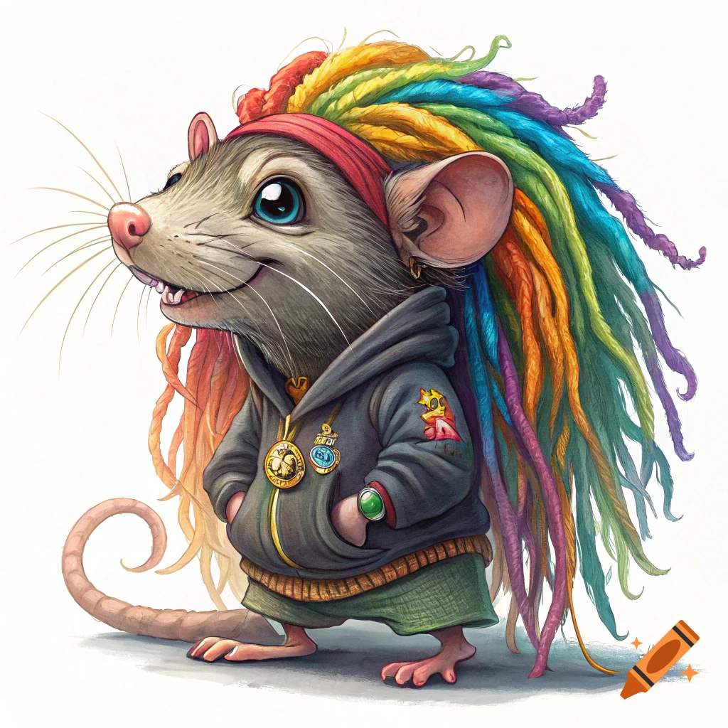 A Cartoon Rat With Rainbow Dreadlocks Wears A Hoodie And Shorts On Craiyon