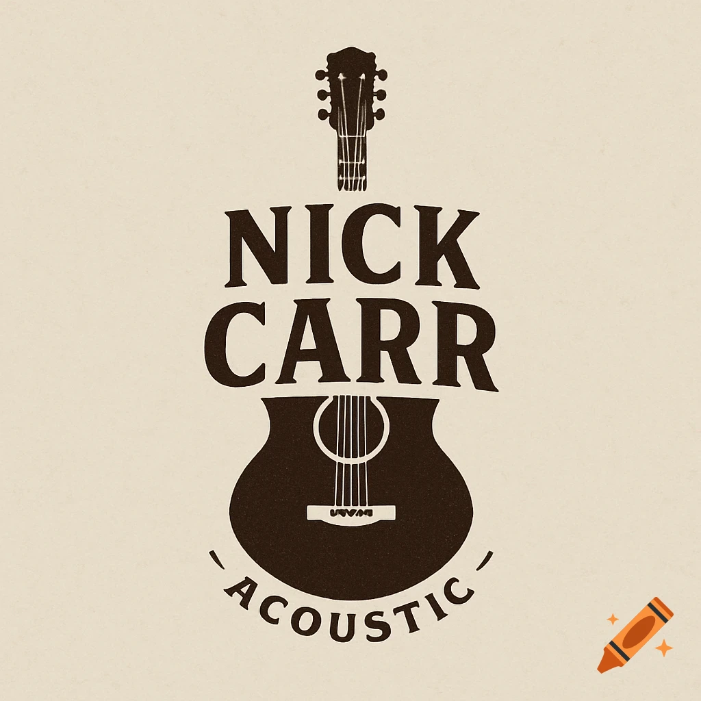 Logo for Nick Carr featuring an acoustic guitar silhouette and text. on Craiyon