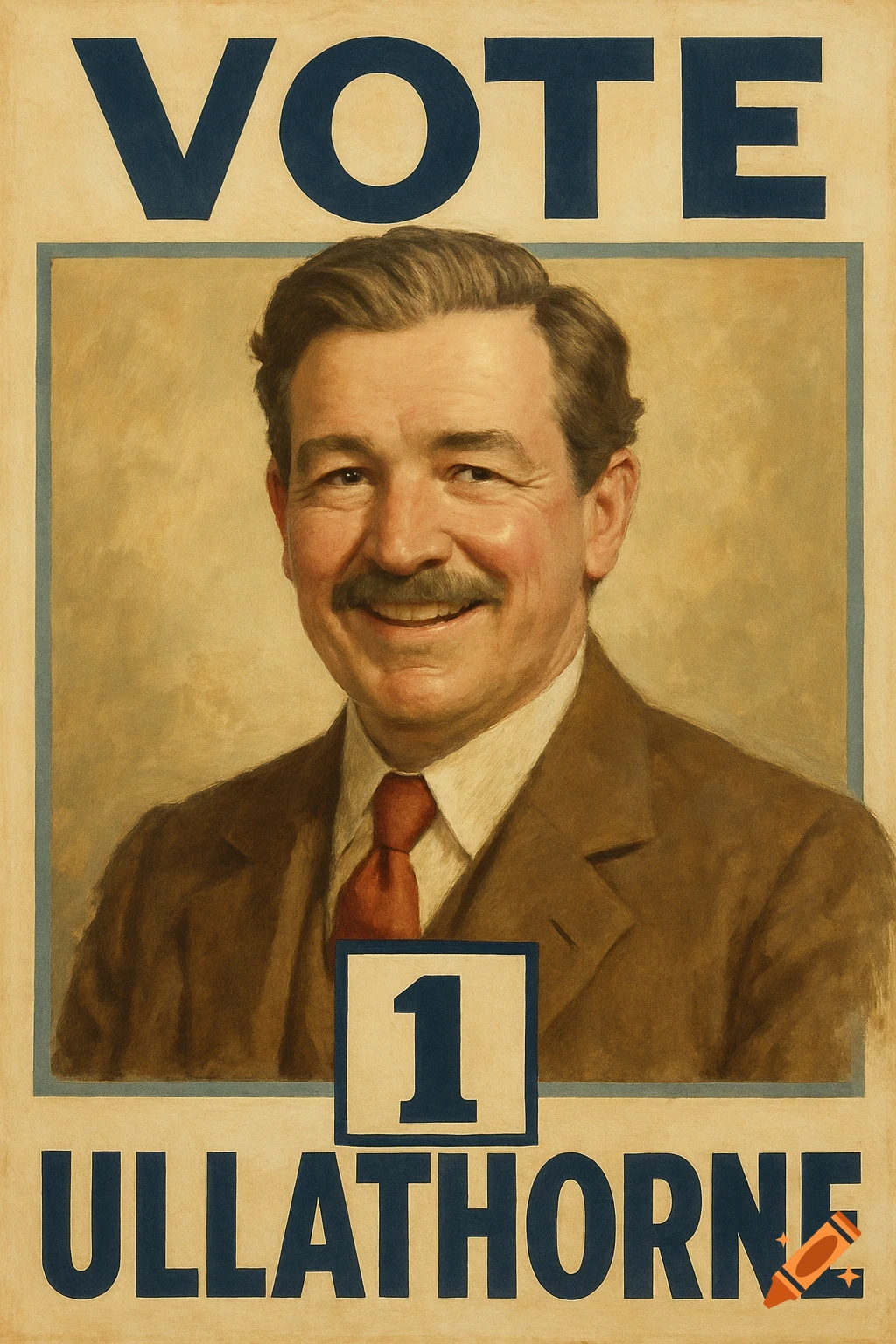 Vintage-style political poster with a man's portrait and text 'VOTE 1 ...