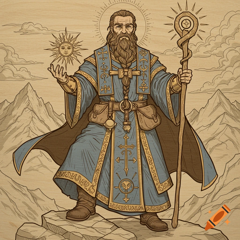 Fantasy cleric drawing in a style resembling laser engraving. on Craiyon