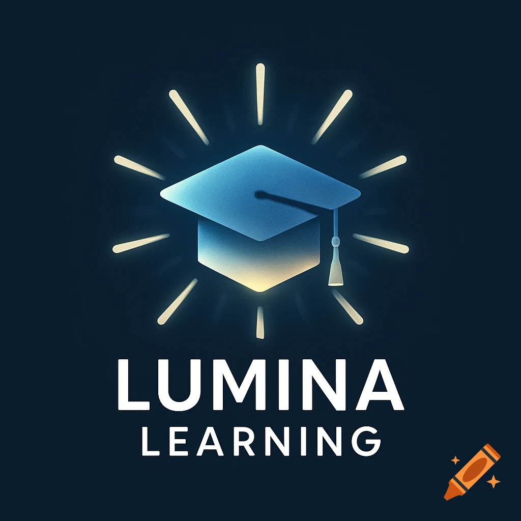 A modern logo with a glowing graduation cap and beams of light above the text 'LUMINA LEARNING ...