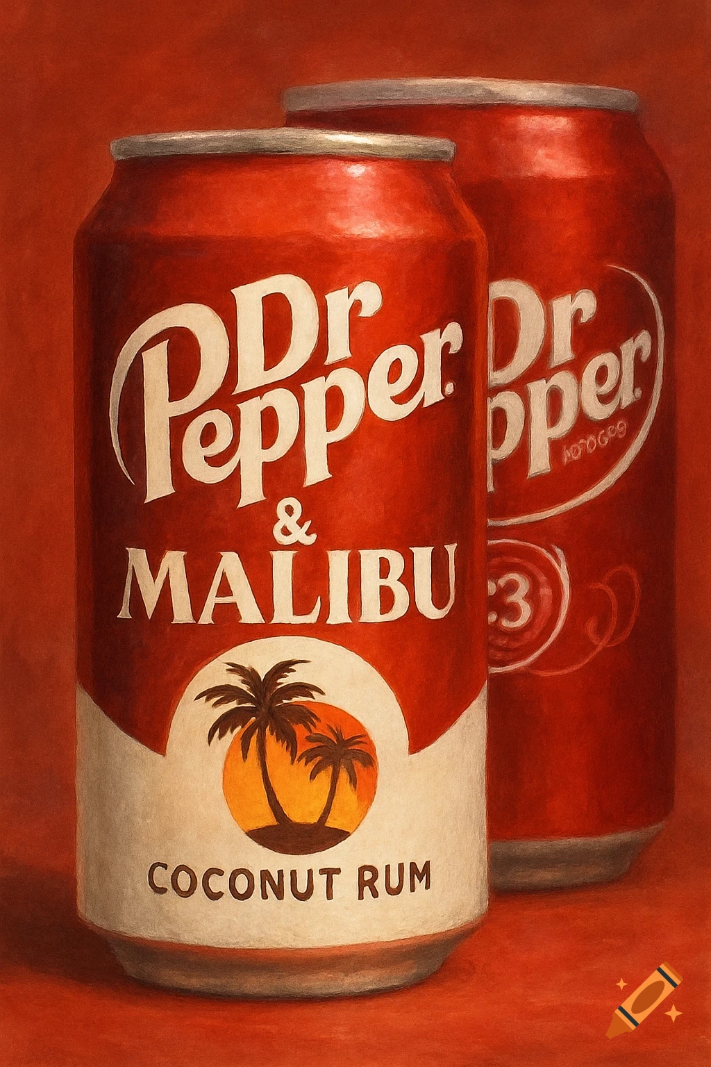 Two red drink cans, the front one labeled 'Dr Pepper & Malibu Coconut ...