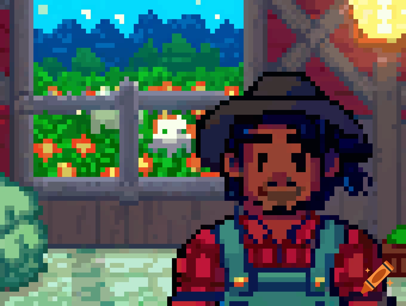Pixel art portrait of a man in a hat and overalls, Stardew Valley style ...