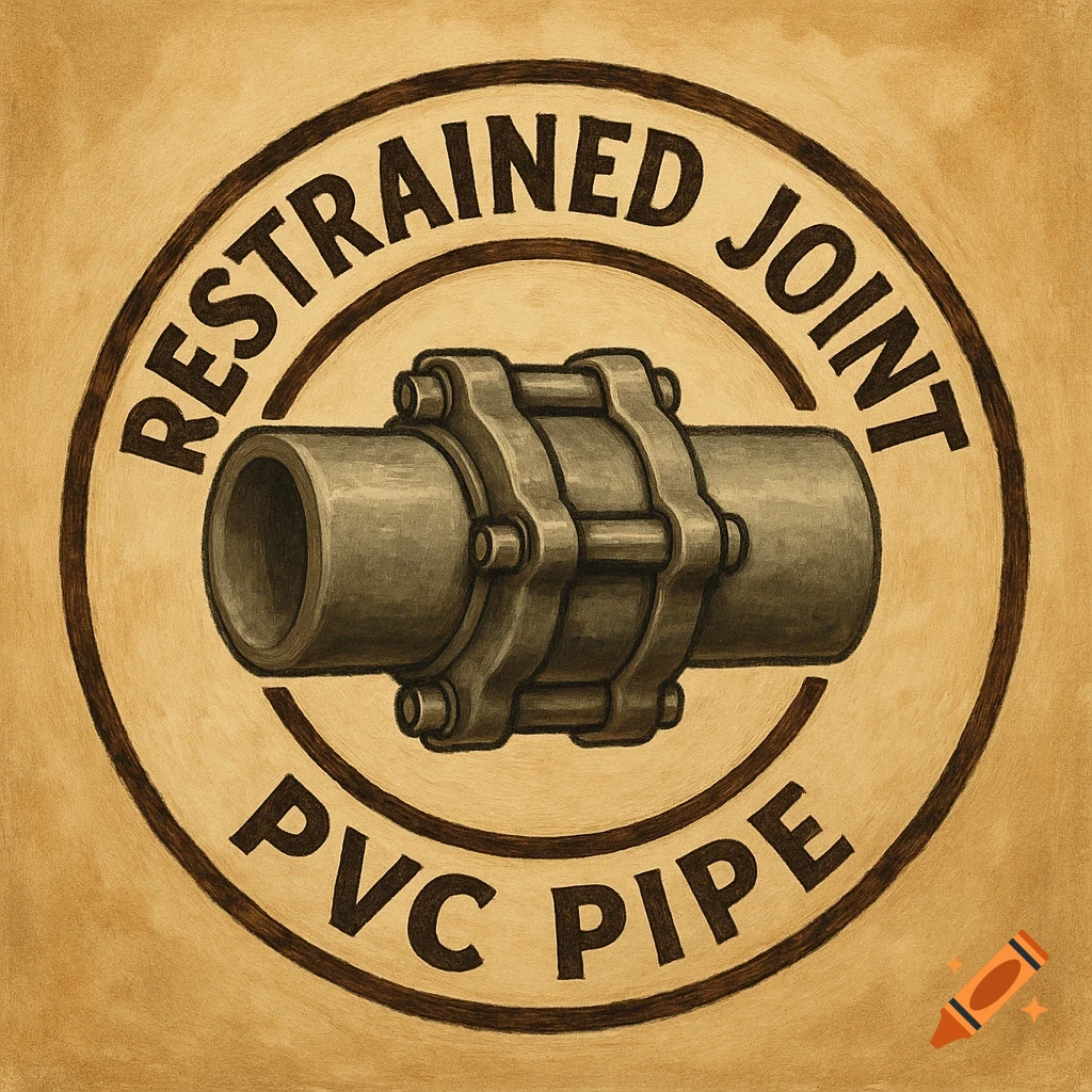 Logo featuring a pipe joint with text 'RESTRAINED JOINT PVC PIPE' on ...
