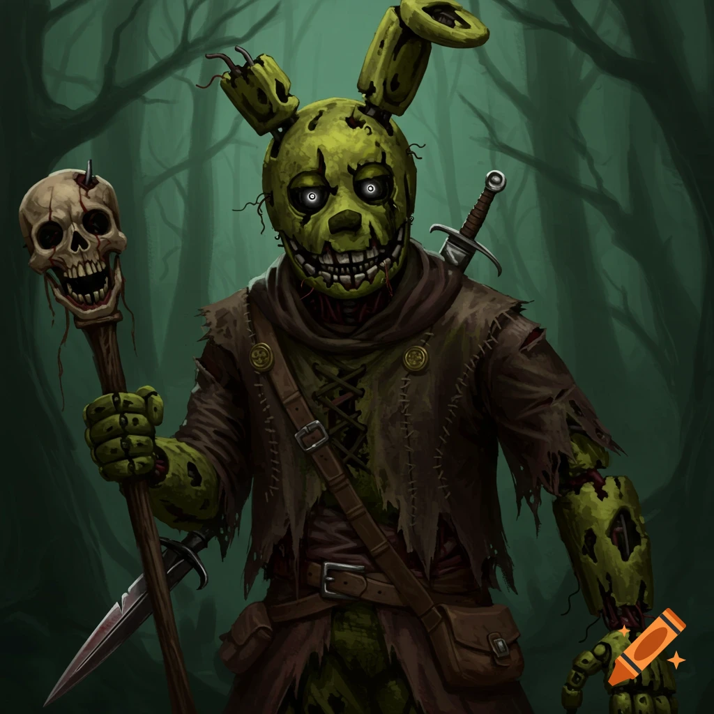 Springtrap in fantasy rogue/necromancer attire holding a skull staff in ...