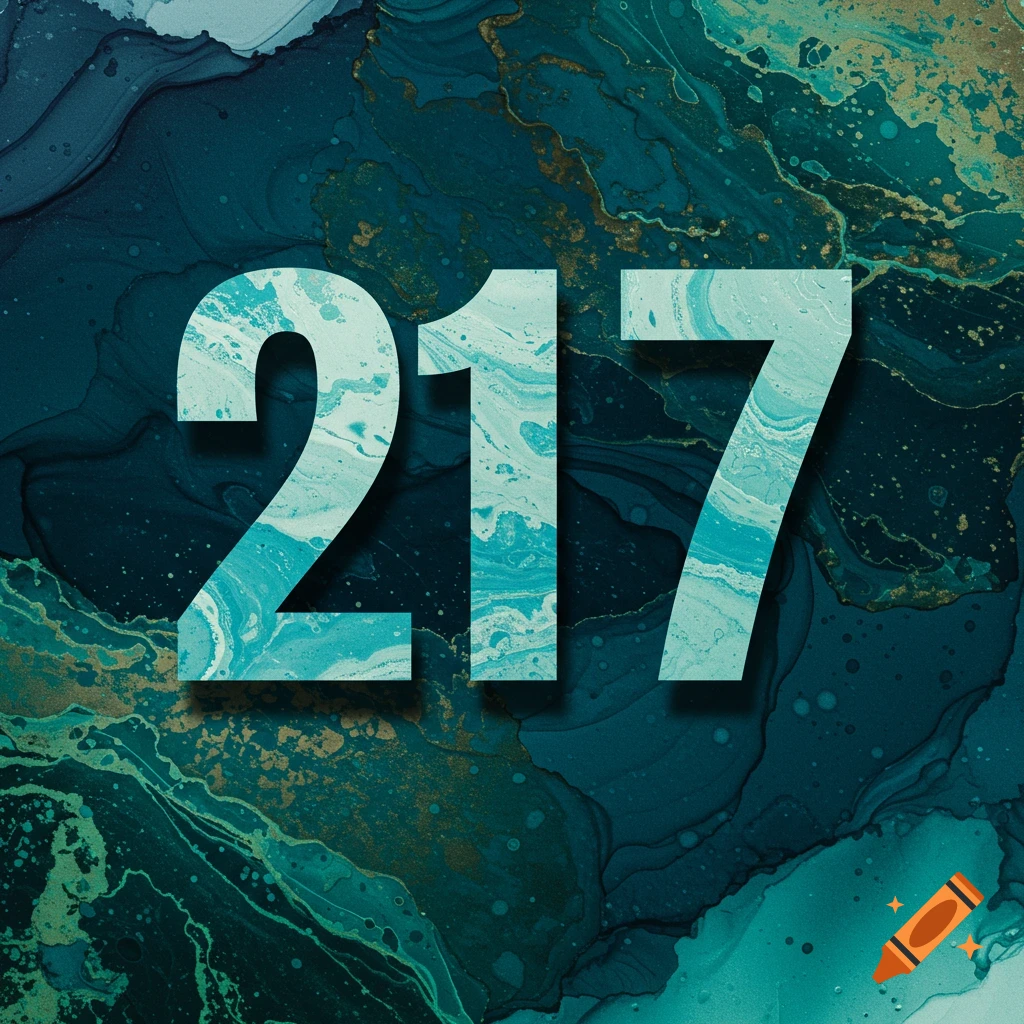 The number 217 with a blue and gold marbled texture on a dark blue ...