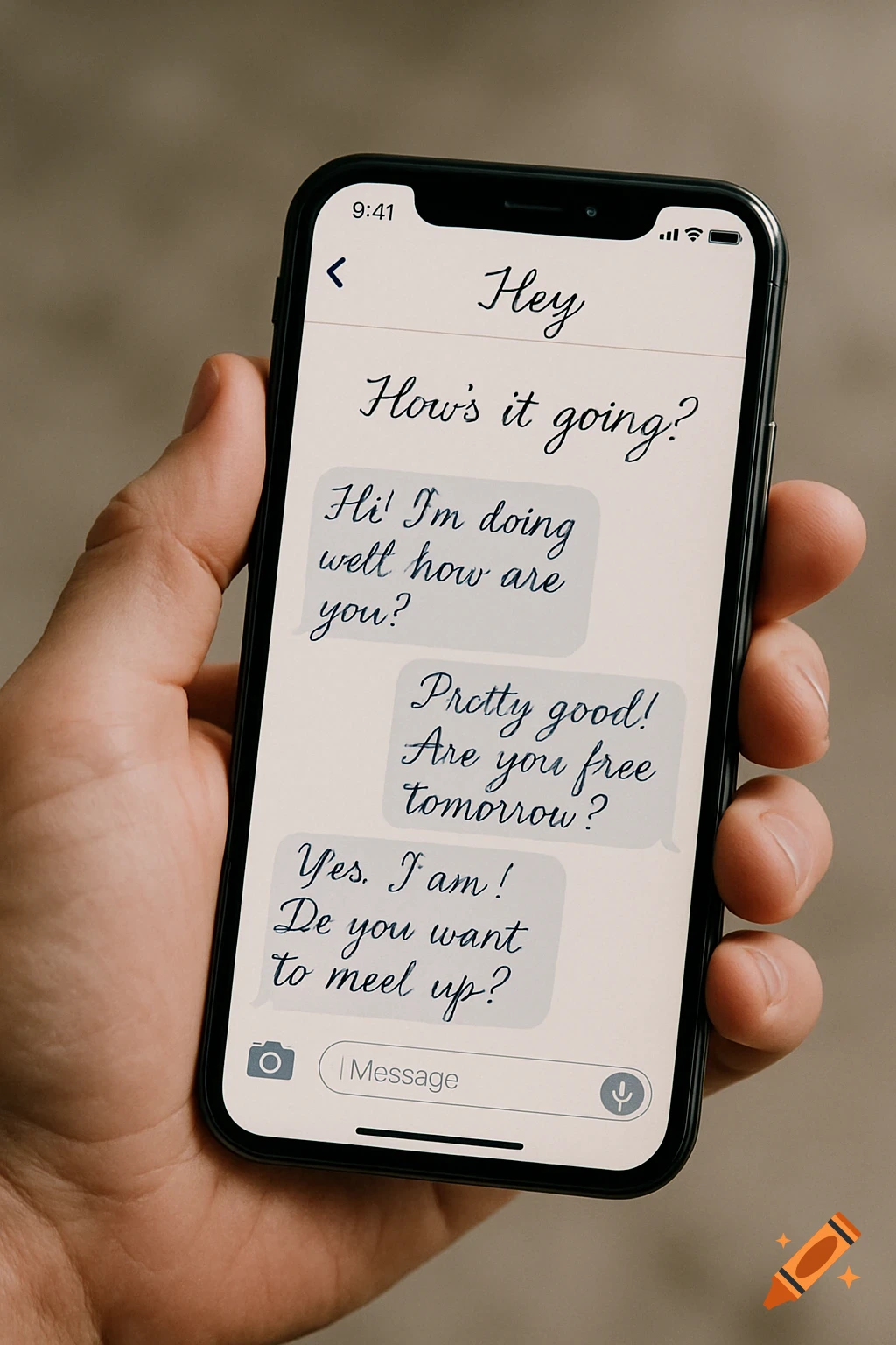 Close-up of a hand holding an iPhone displaying a text message ...