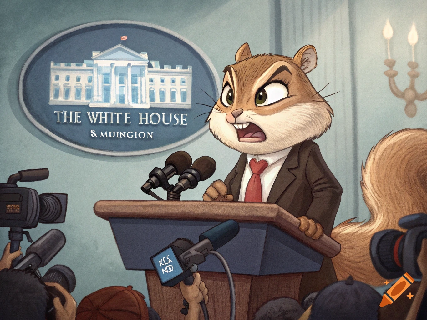 Angry cartoon chipmunk gives speech at White House press briefing. on ...
