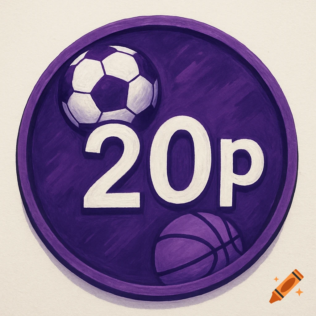 A purple round sign features a soccer ball and a basketball, with the ...