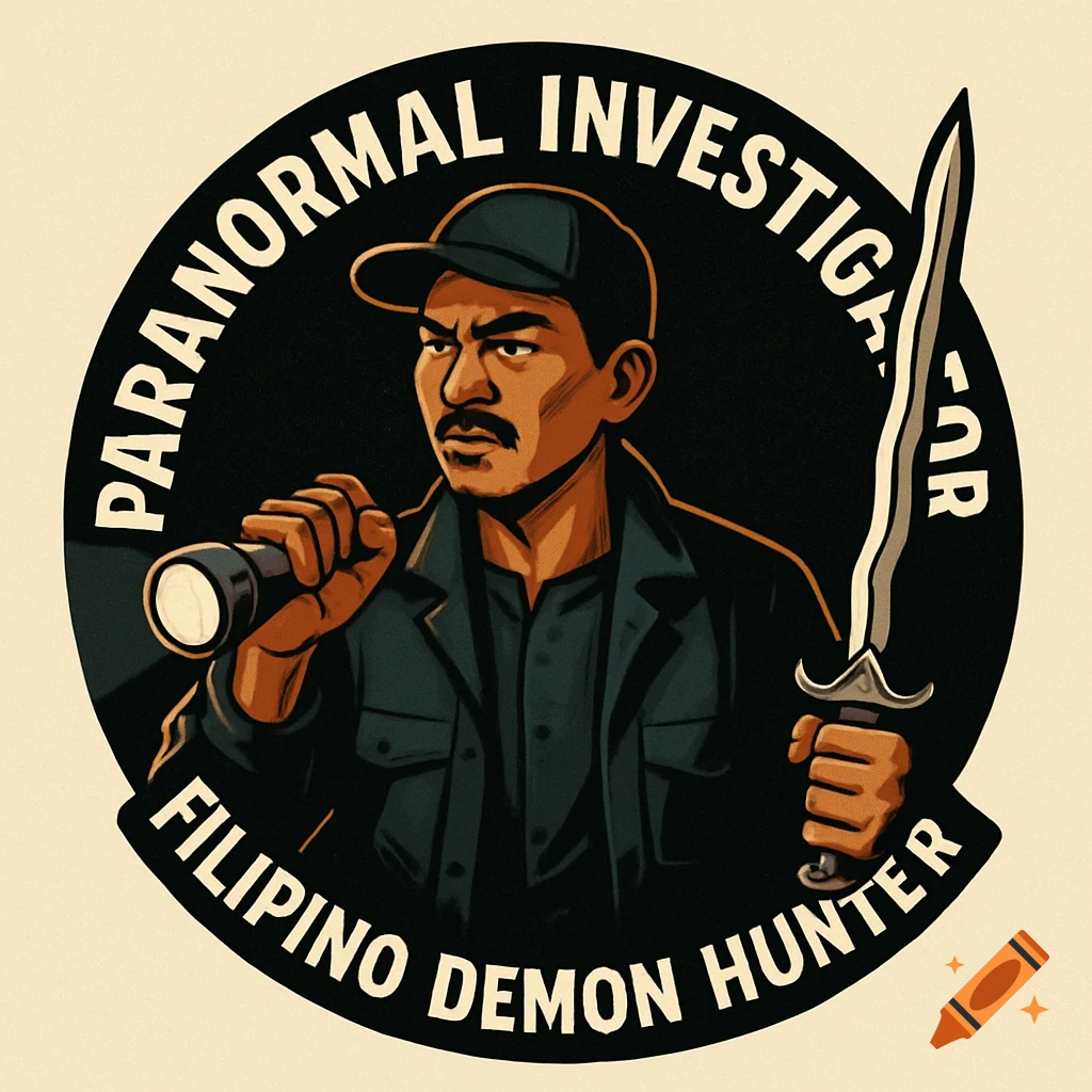 A stylized logo illustration of a man with a flashlight and sword, with ...