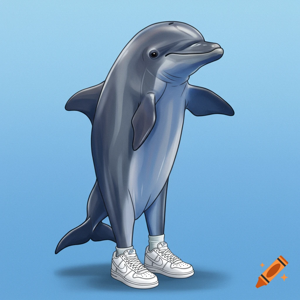 Illustration of a dolphin standing on two legs and wearing white ...