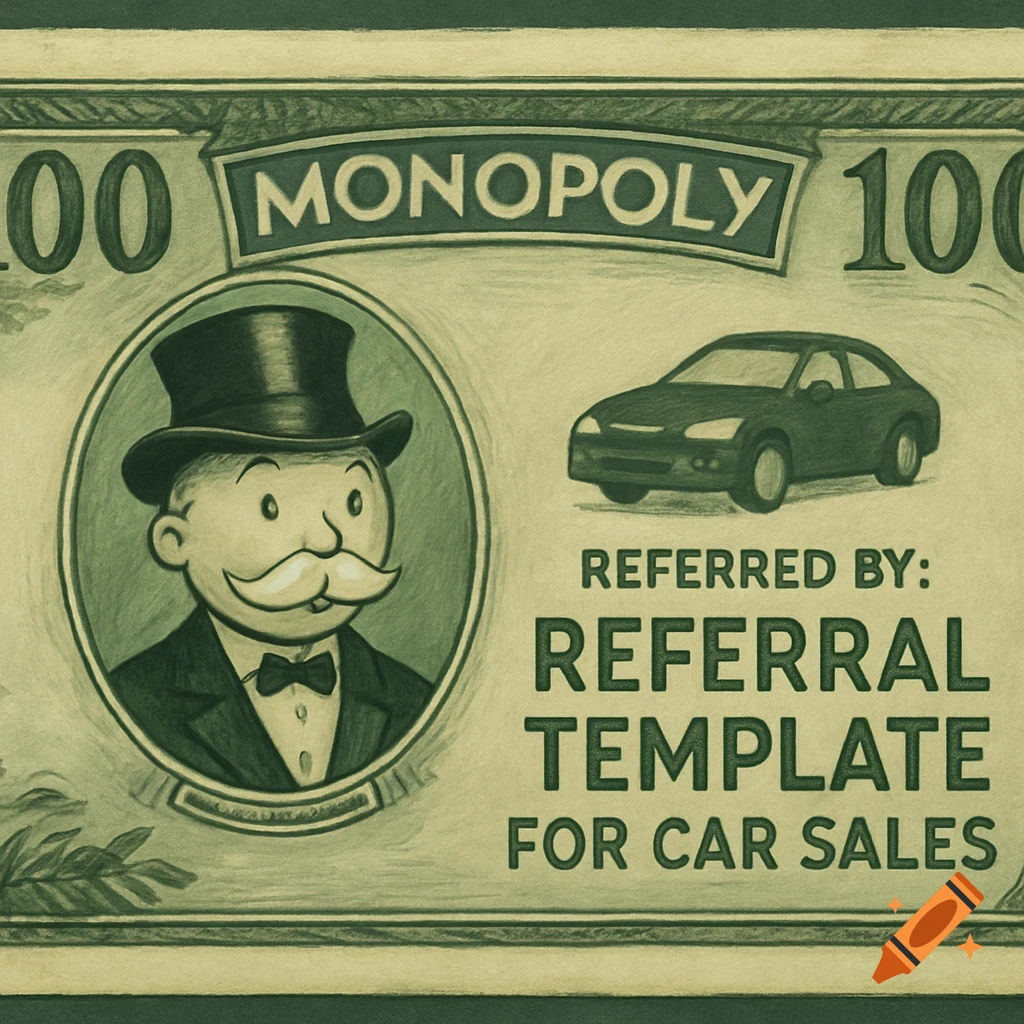 Illustration of Monopoly-style money with Mr. Monopoly, a car, and ...