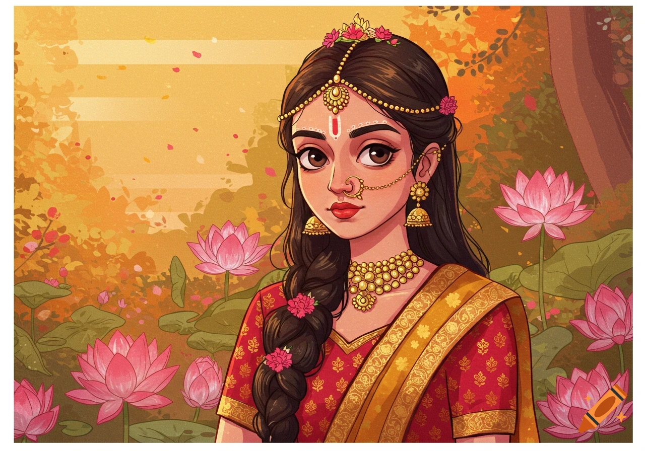 Illustrative portrait of a young Indian princess in traditional attire ...