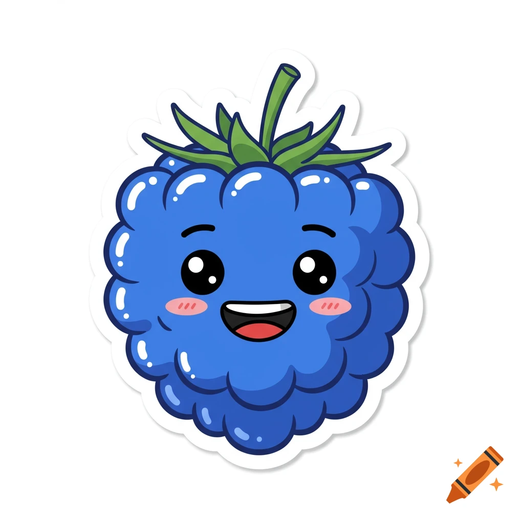Cute kawaii cartoon blue raspberry sticker with smiling face. on Craiyon