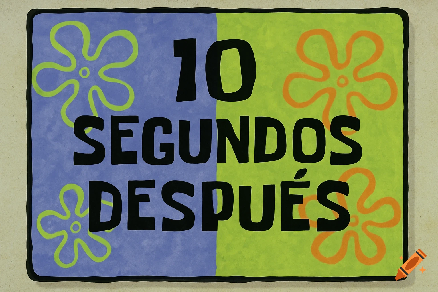 SpongeBob time card with '10 SEGUNDOS DESPUÉS' text, purple and green ...