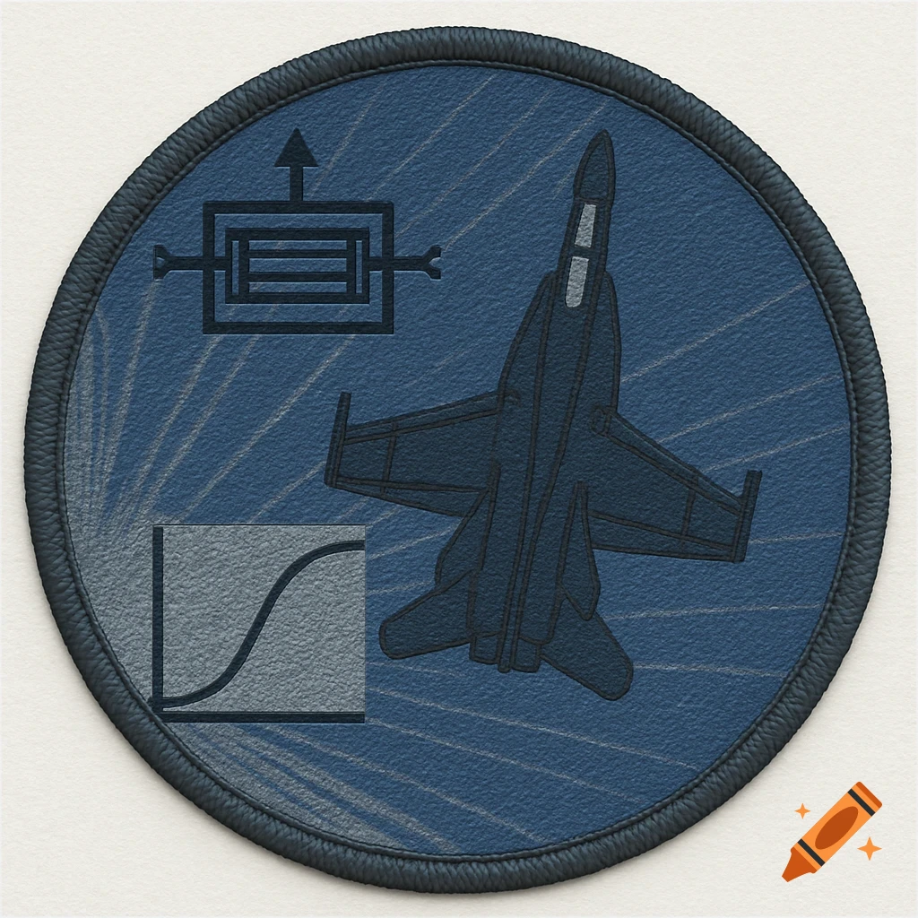 Round military patch with a blue textured background featuring an F18 ...