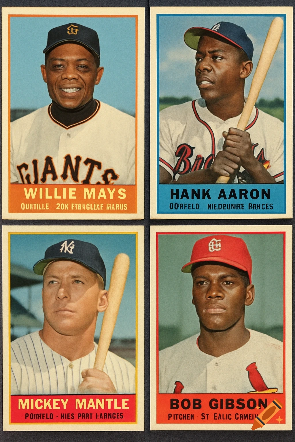 Four vintage-style baseball cards featuring portraits of Willie Mays ...