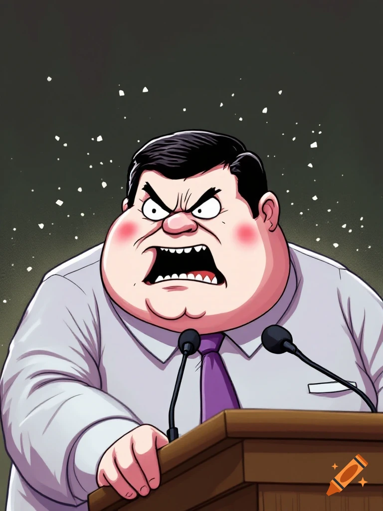 Angry cartoon character speaking at a podium, styled like The Simpsons ...
