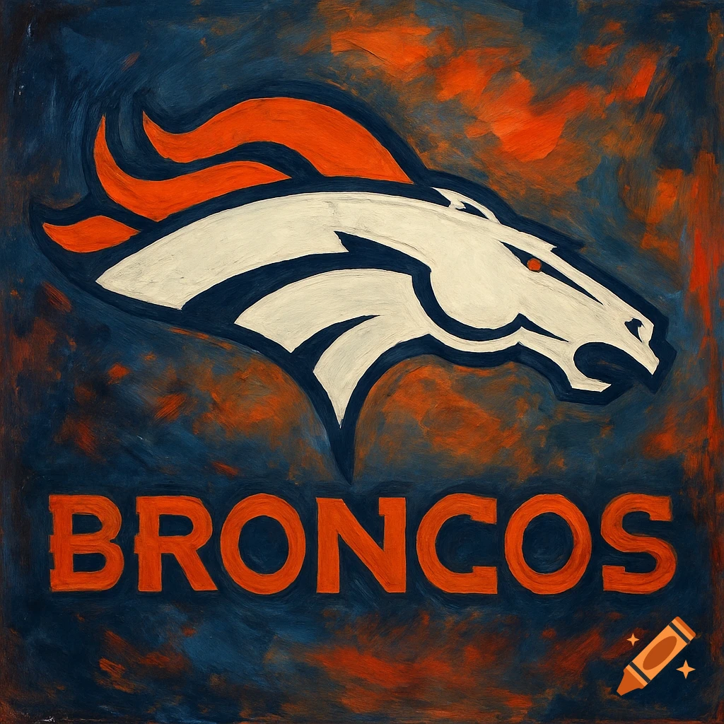 Painted abstract Denver Broncos logo with white horse head and orange ...
