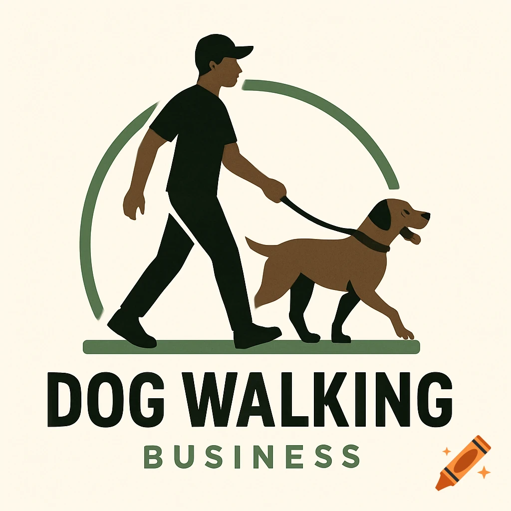Logo of a person walking a dog with the text DOG WALKING BUSINESS. on ...