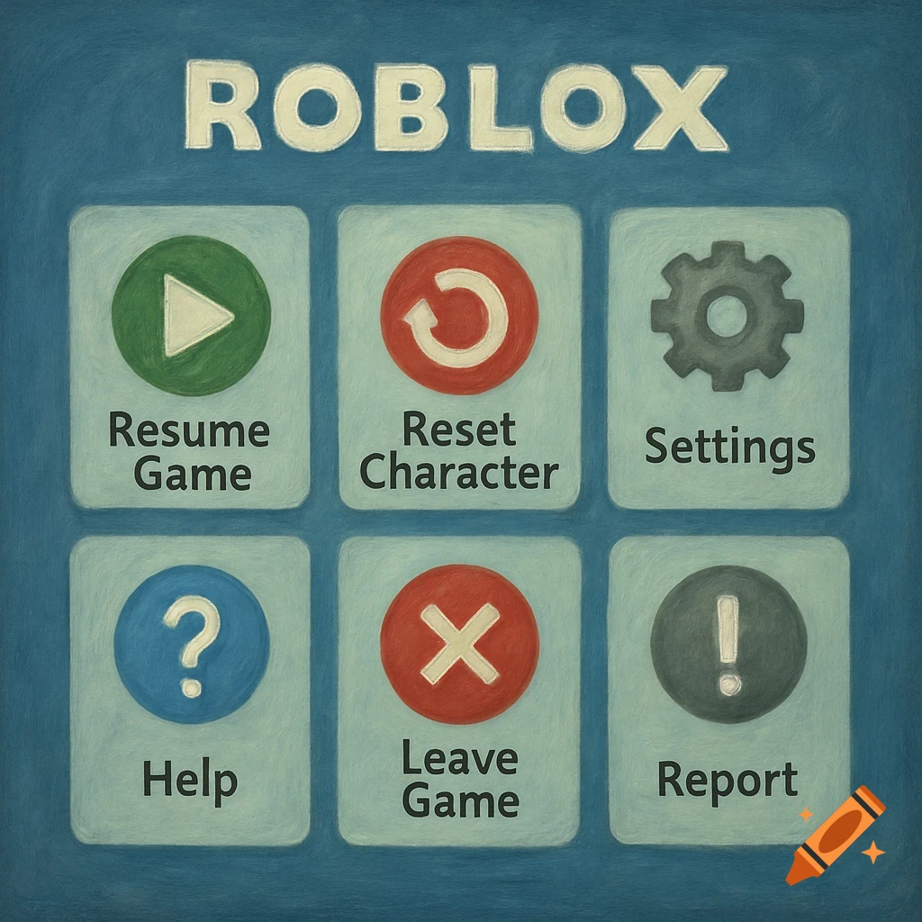 Classic Roblox UI menu with buttons and logo, rendered in a textured ...